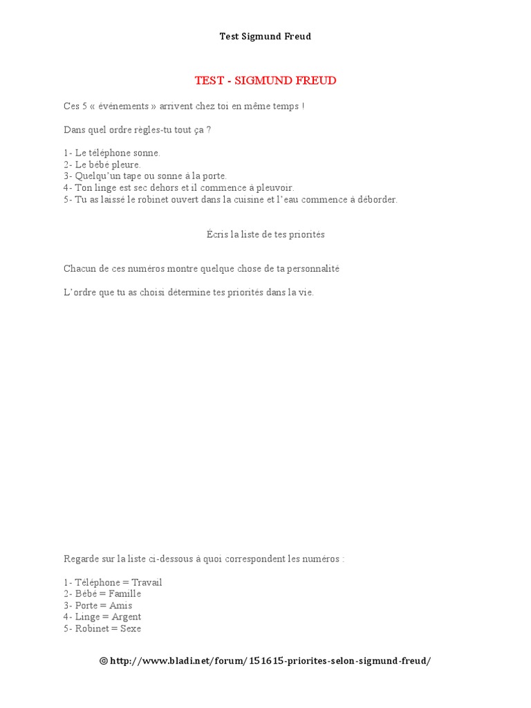 TEST Personnalite Freud | PDF