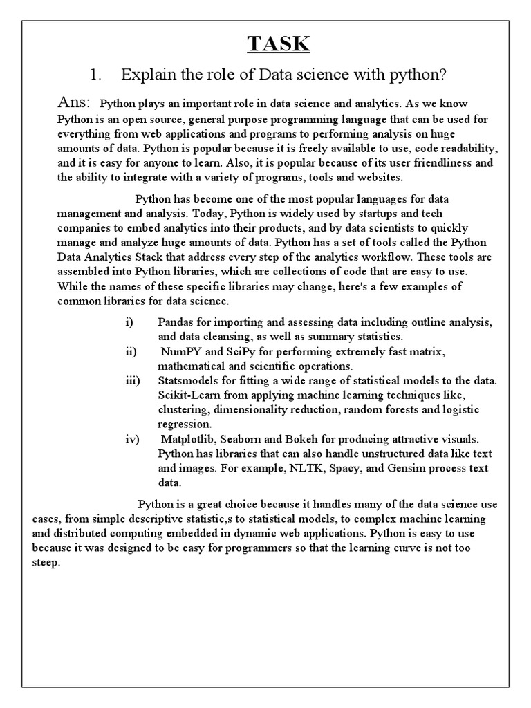 Explain The Role of Data Science With Python? Ans | Download Free PDF ...