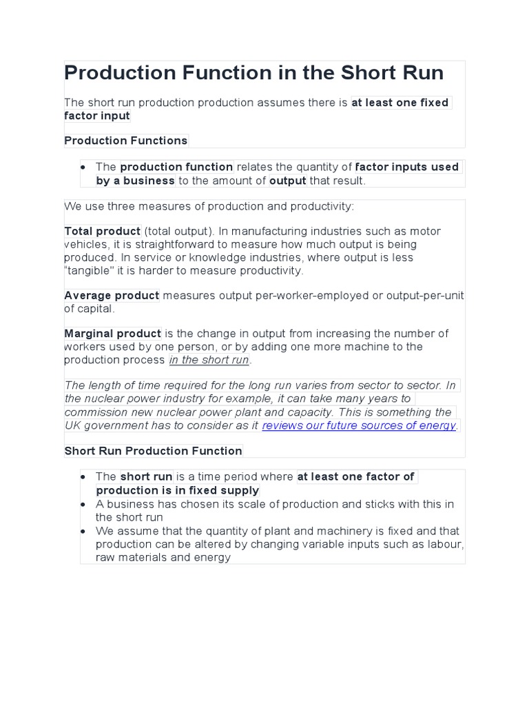 Production Function in The Short | PDF | Production Function | Labour ...