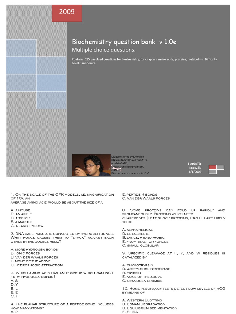 Biochemistry MCQ Question Bank 225 | PDF
