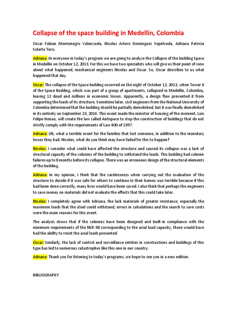 Collapse of The Space Building in Medellín, Colombia | PDF