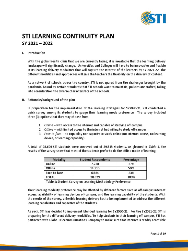 A Blended Learning Continuity Plan: STI's Strategy for Flexible ...