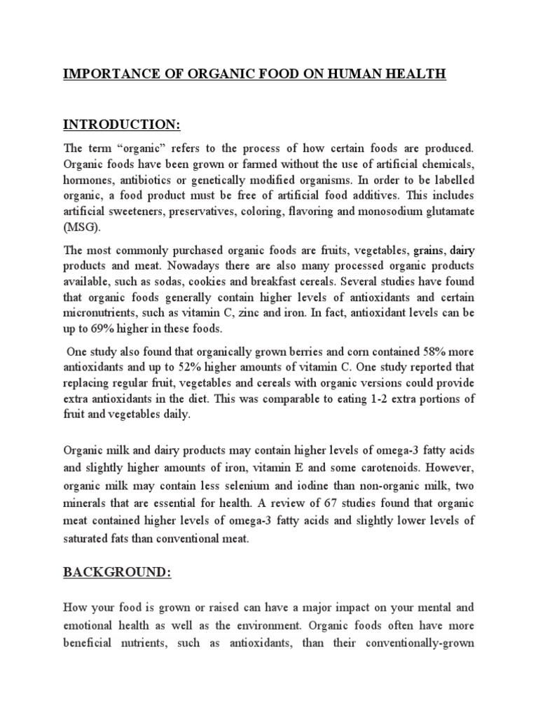 Importance of Organic Food On Human Health | PDF | Organic Foods ...