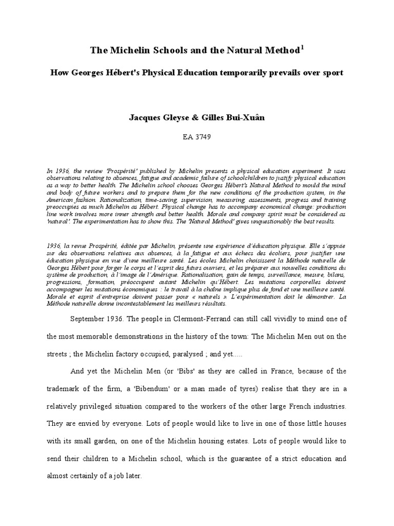 The Michelin Schools Experiment with Georges Hébert's Natural Method of ...