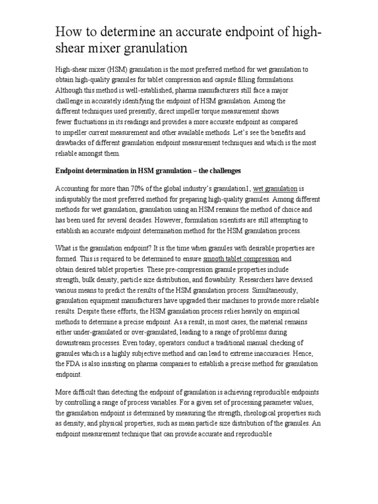 How To Determine An Accurate Endpoint of High-Shear Mixer Granulation ...