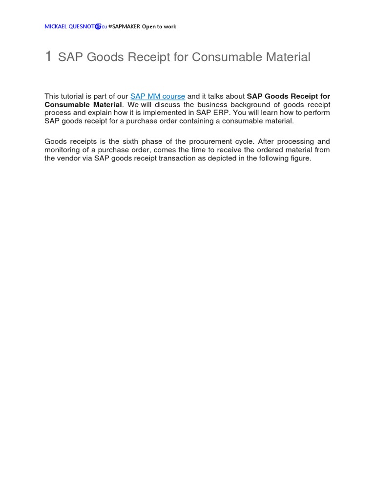 GR For Consumable Material | PDF | Inventory | Goods