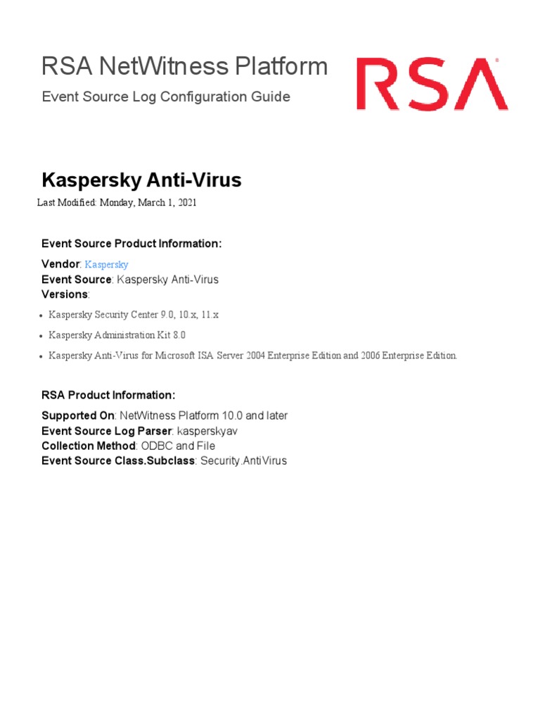 Rsa Netwitness Platform: Kaspersky Anti-Virus | PDF | Antivirus ...