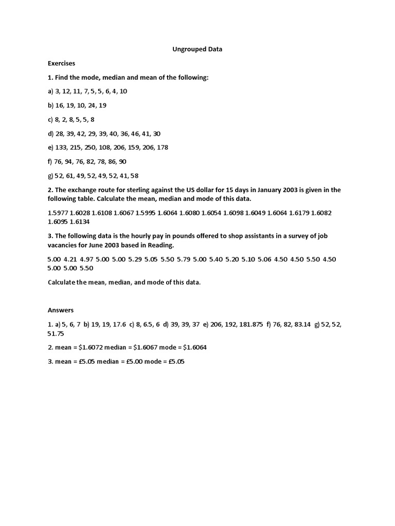 Grouped and Ungrouped Data (Find Out Mean, Median, Mode) | PDF | Median ...