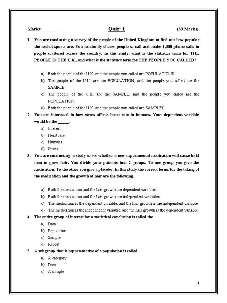 Quiz Chapter 1 (Question) | PDF