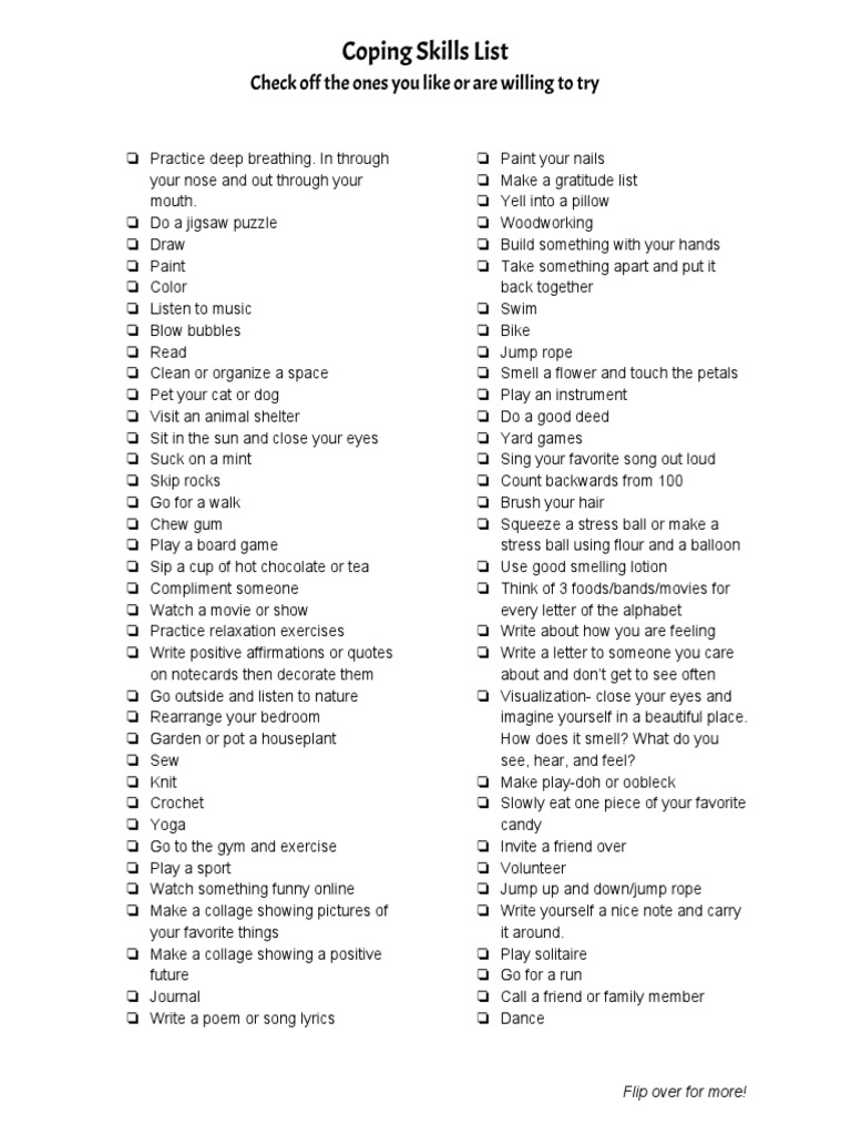 Coping Skills List: Check Off The Ones You Like or Are Willing To Try ...