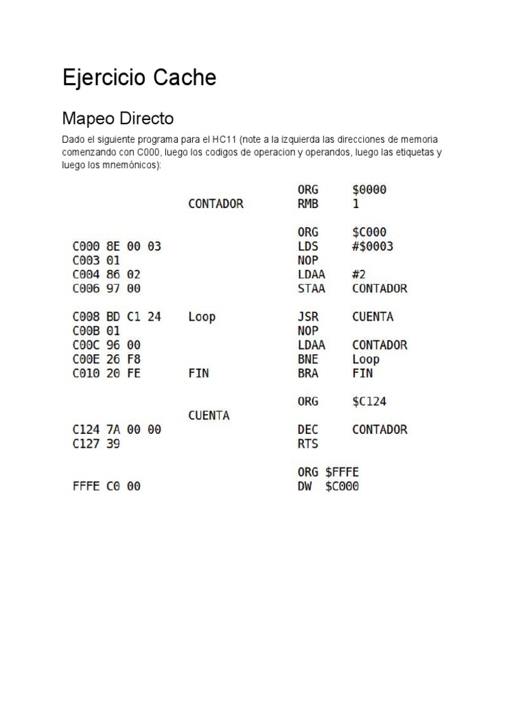 Ejercicio de Mapeo Directo y Asociativo en Caché | PDF | Caché (Computación) | Almacenamiento de ...