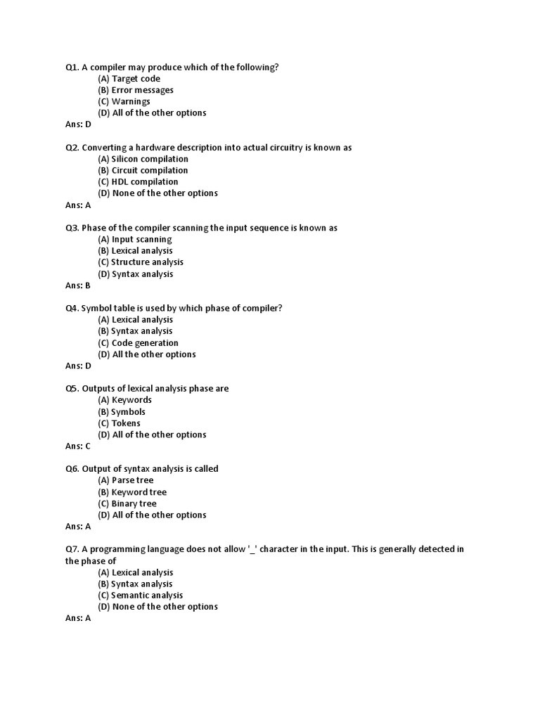 Assignment 1 | PDF | Parsing | Compiler