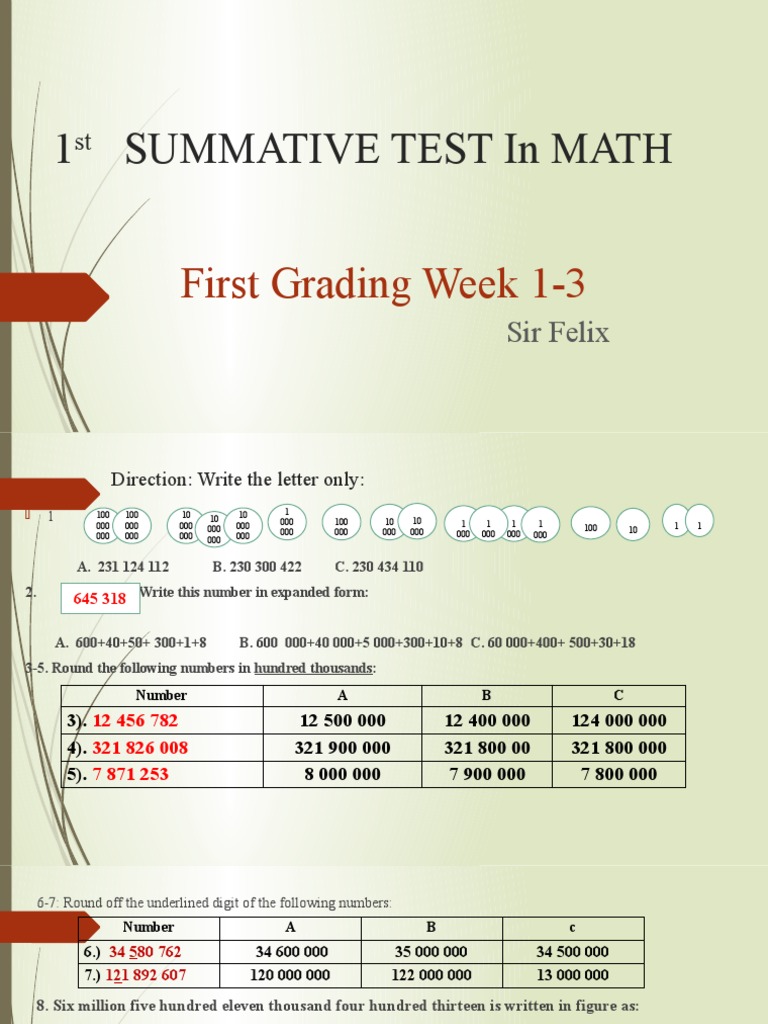Grade 1 Math 1st Quarter Summative Test | PDF | Mathematics
