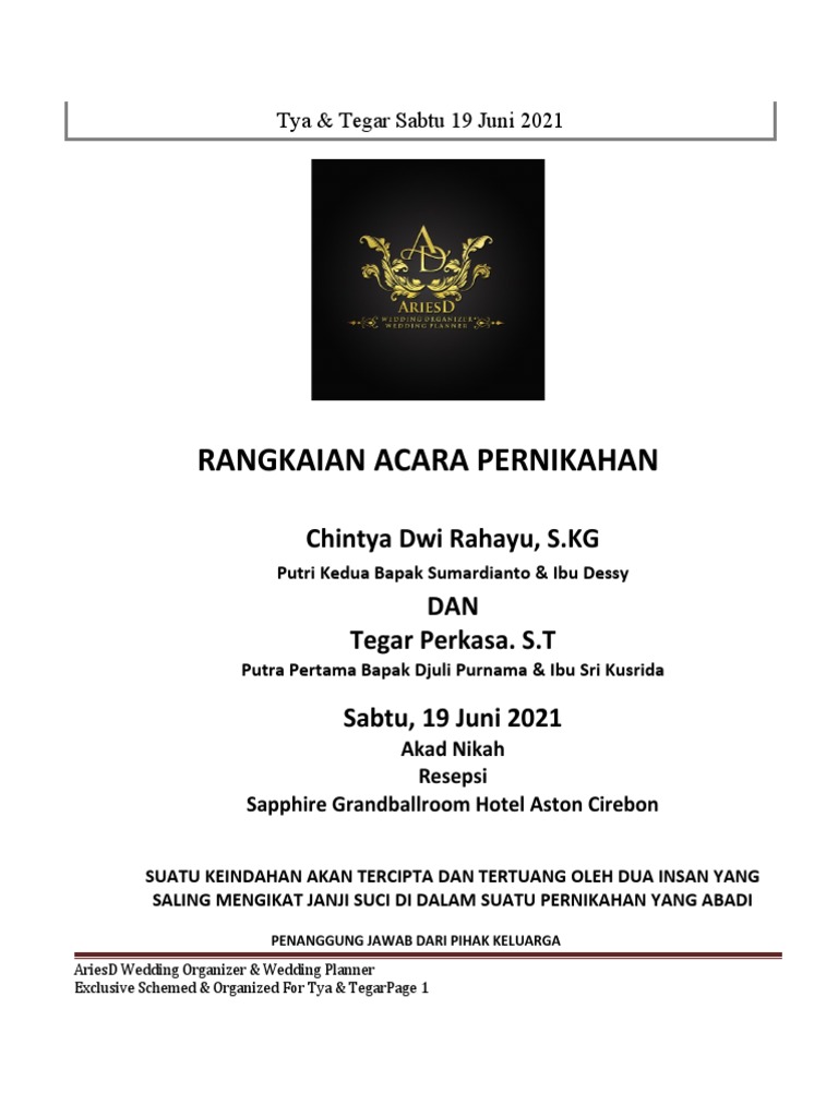 RUNDOWN Tya & Tegar | PDF