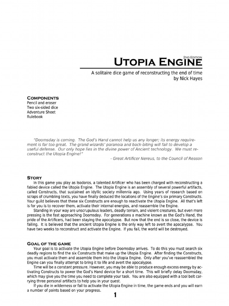 Utopia Engine 2nd Edition | PDF