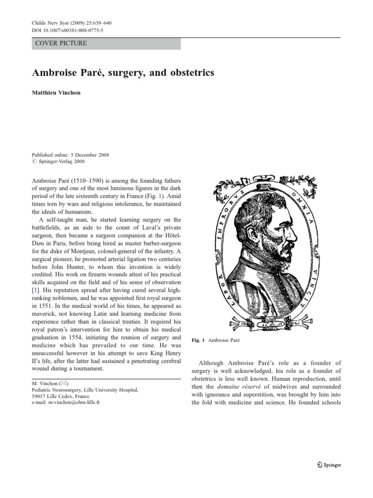 Ambroise Paré, Surgery, and Obstetrics | PDF | Surgery | Clinical Medicine