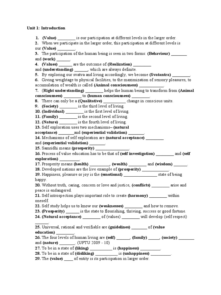 HVPE Fill in The Blanks | PDF | Happiness | Nature