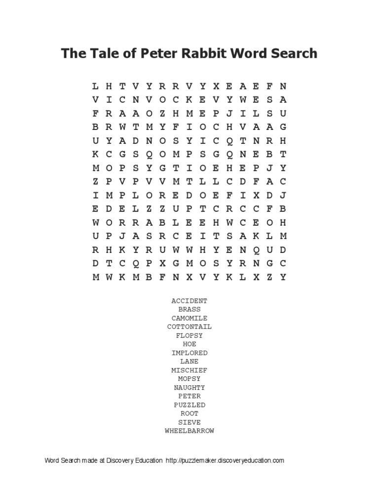 Peter Rabbit Word Search 1 | PDF