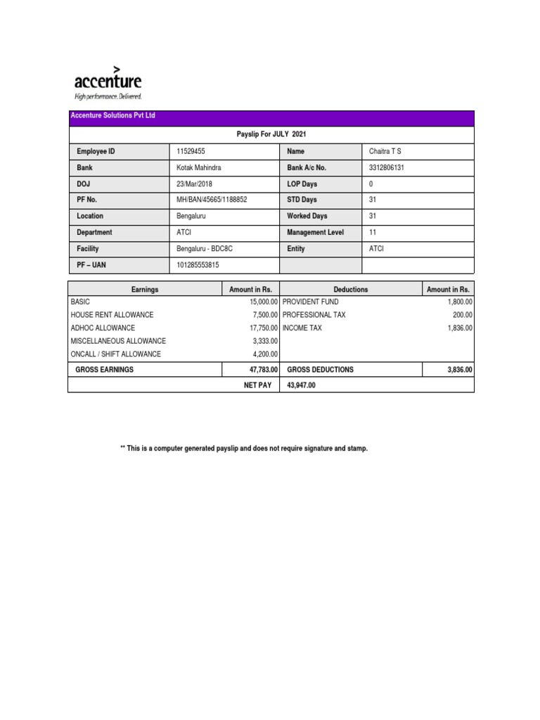 Accenture Solutions PVT LTD | PDF | Paycheck | Payments