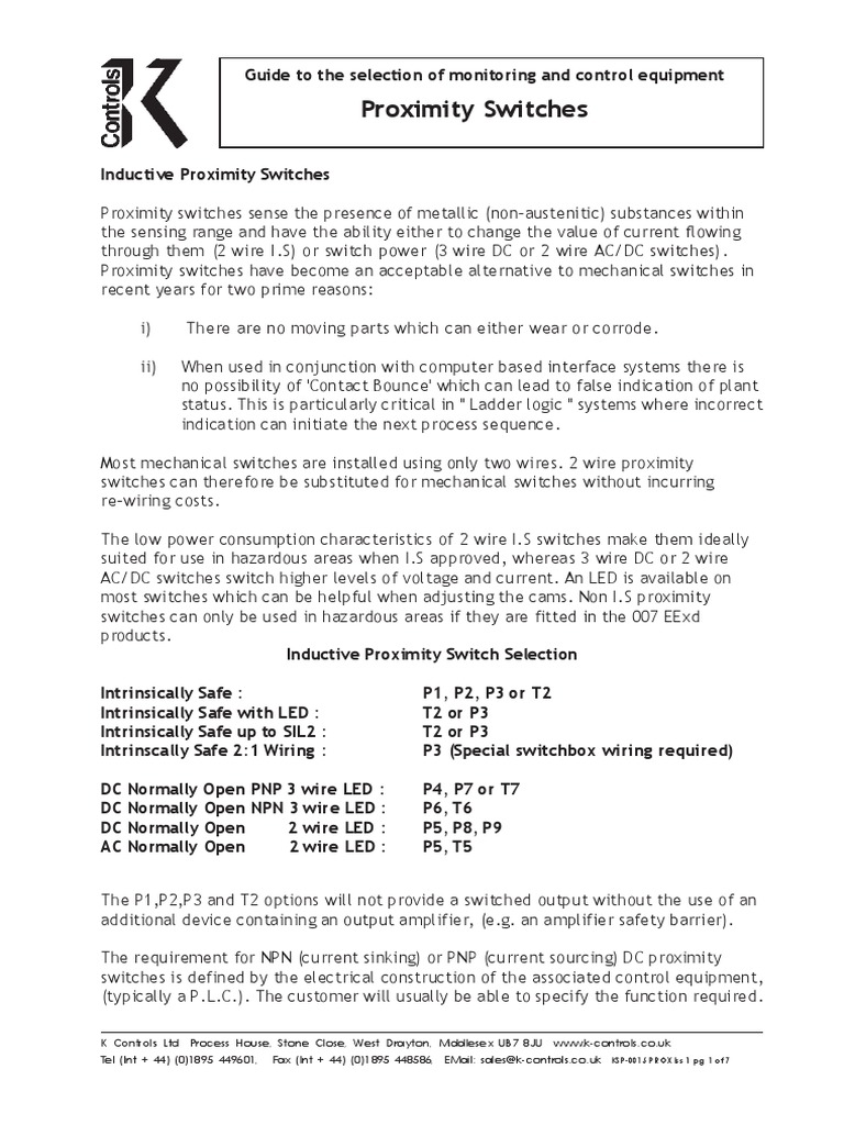 Proximity Switches: K Controls LTD Process House, Stone Close, West ...