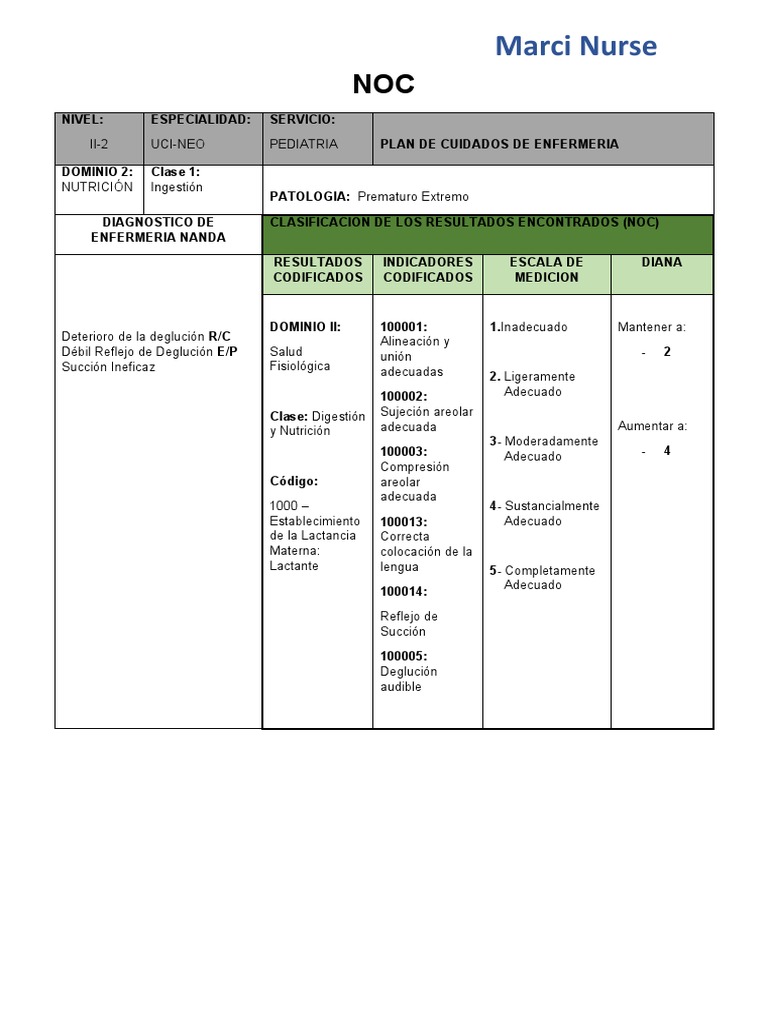NOC - Cuadro | PDF | Enfermería | Cuidado de la salud