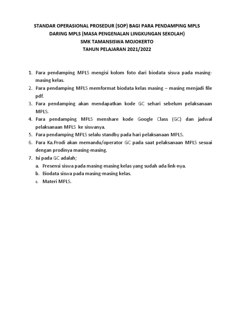 SOP Pendamping MPLS Daring SMK | PDF | Seni | Komputer