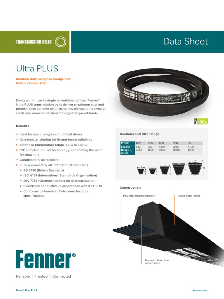 842 Fenner Ultra Plus Datasheet 3 | PDF | Manufactured Goods