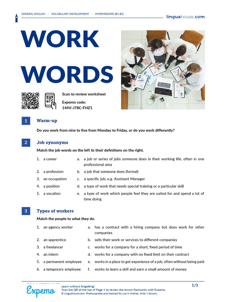 Intermediate Work Vocabulary | PDF | Employment | Economies
