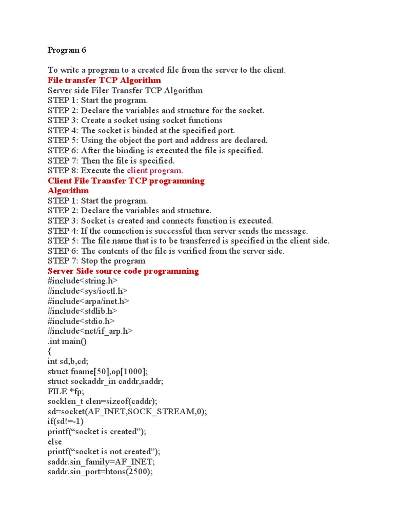 File Transfer TCP Algorithm: Program 6 | PDF | Network Socket | Port ...