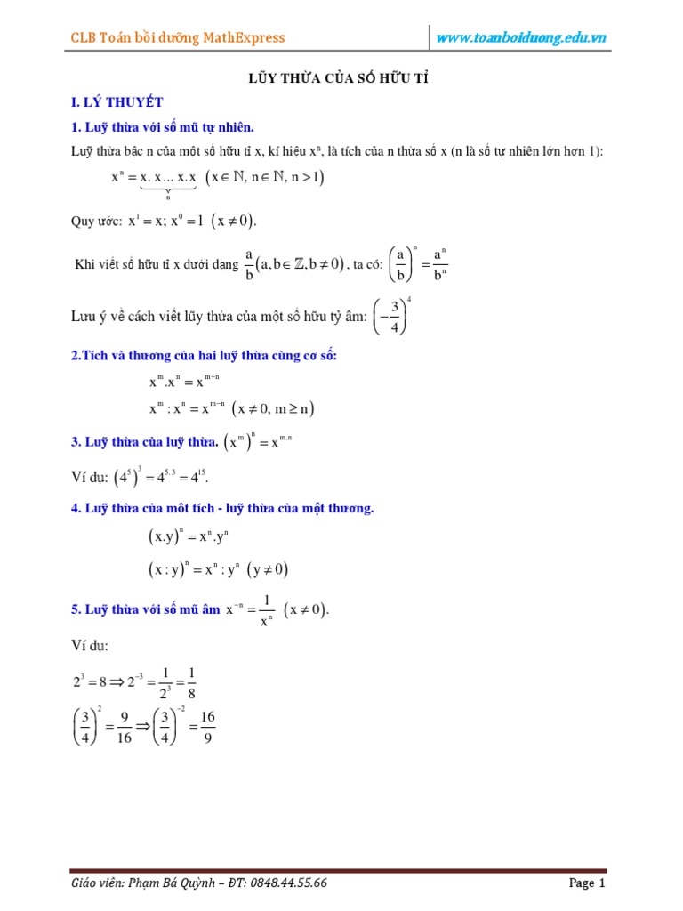 (Toan 7) Luy Thua So Huu Ti | PDF