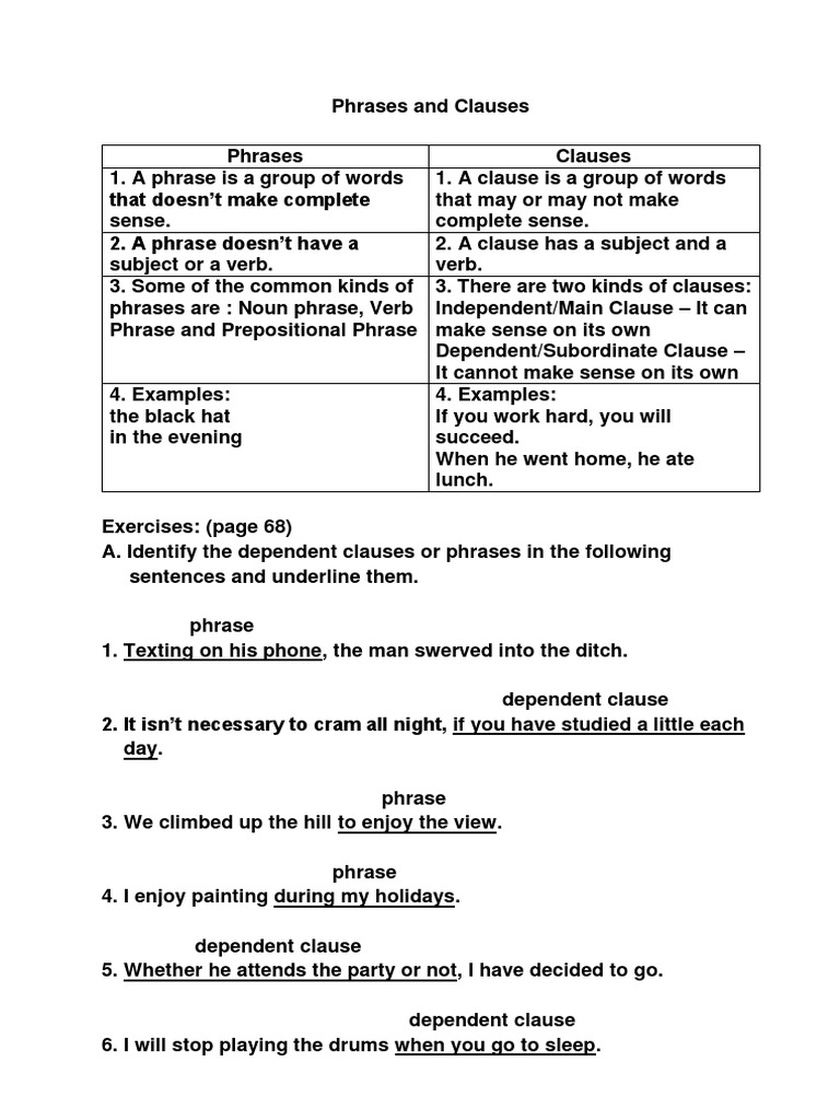Phrases, Clauses, Finite and Non-Finite Verbs | PDF | Clause | Phrase