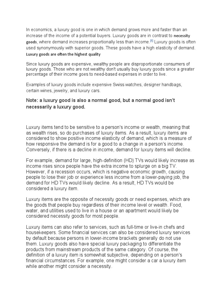 Necessity Goods Luxury Goods Are Often The Highest Quality | PDF ...