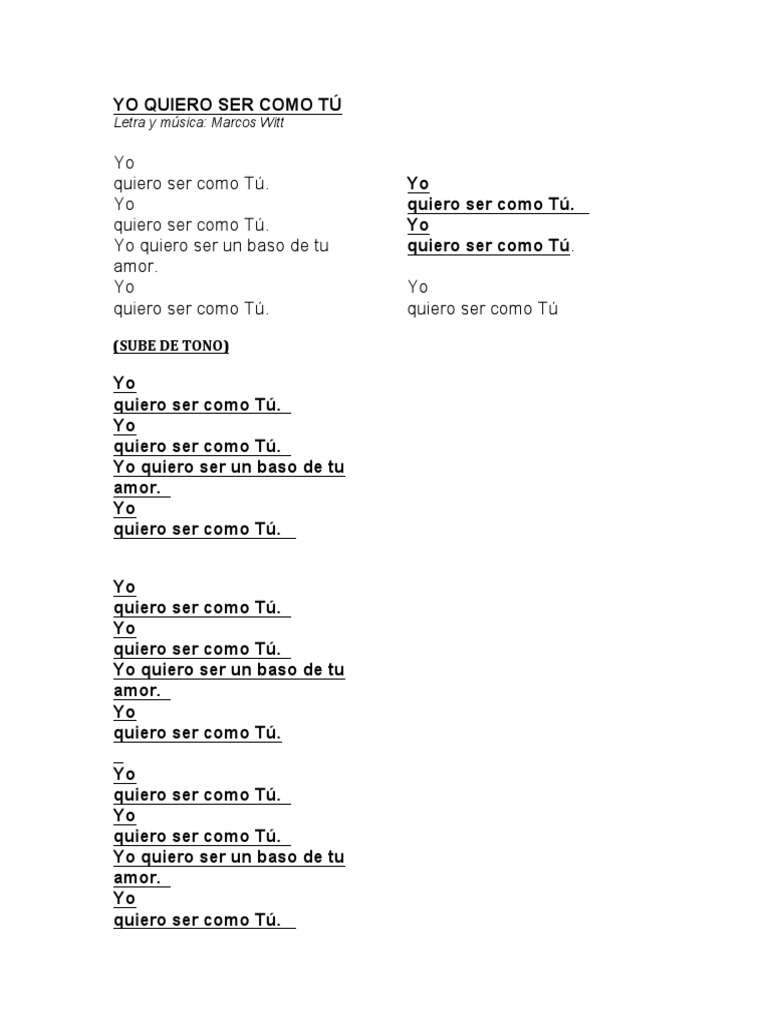 Letra de "Yo Quiero Ser Como Tú" | PDF | Poesía