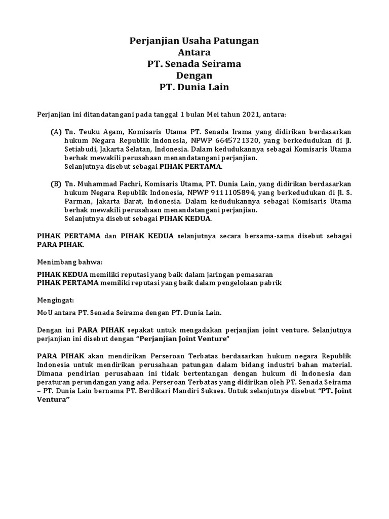 Jawaban UTS Draft JVA Teknik Negosiasi Dan Penyusunan Kontrak ...