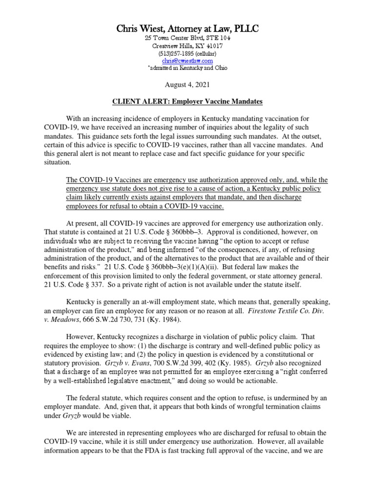Chris Wiest, Attorney at Law, PLLC: CLIENT ALERT: Employer Vaccine ...