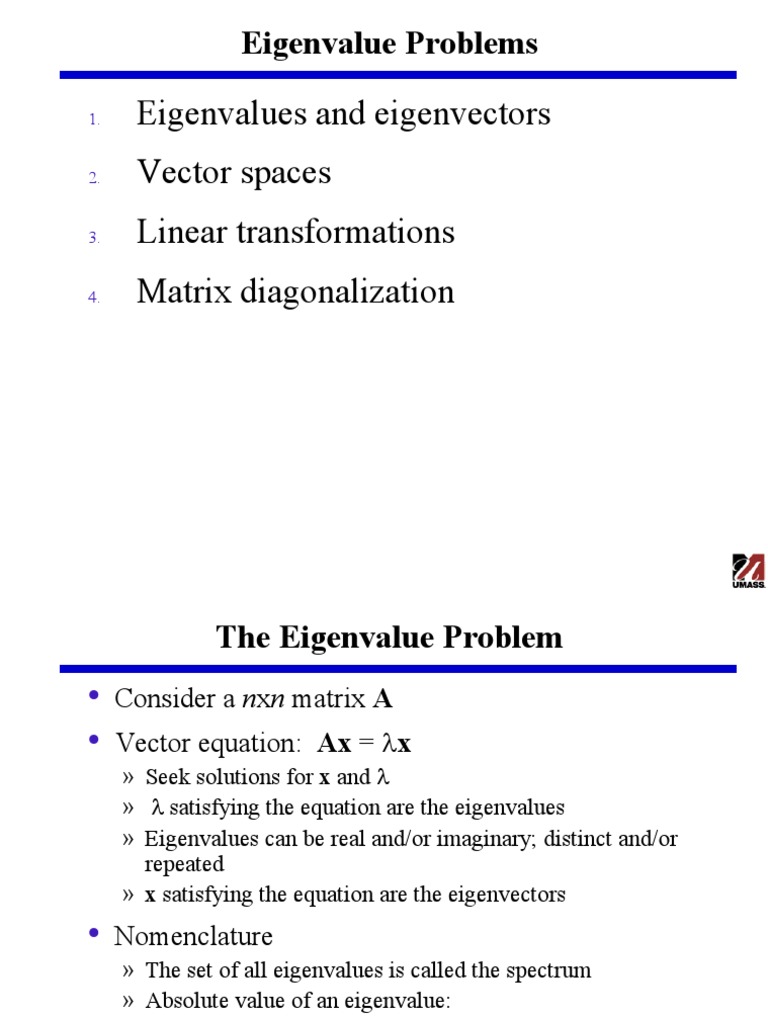Eigenvalues and Eigenvectors Vector Spaces Linear Transformations Matrix Diagonalization | PDF ...