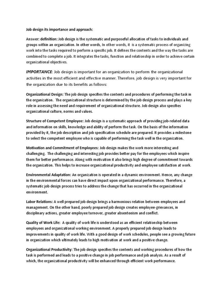 Job Design Its Importance and Approach | PDF | Employment | Design