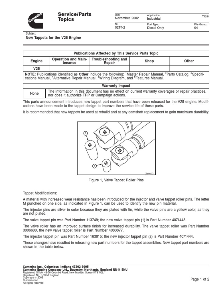 Service/Parts Topics: New Tappets For The V28 Engine | PDF | Fuel ...