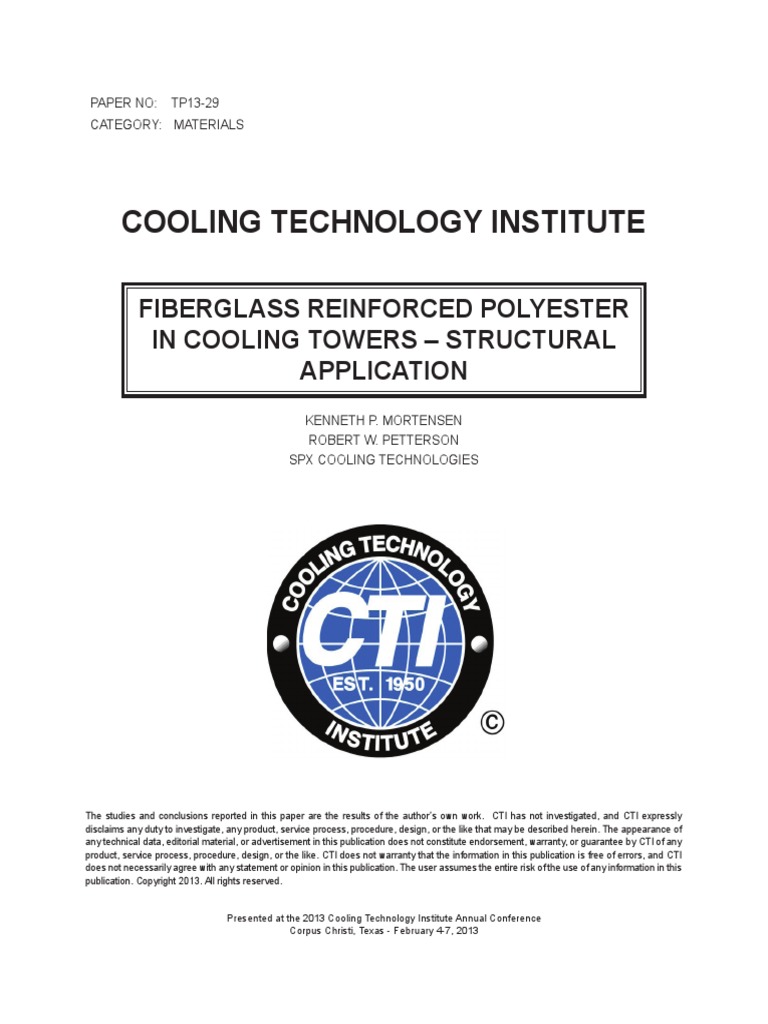 Cti. Fiberglass Reinforced Polyester in Cooling Towers - Structural Application (FRP) | PDF ...