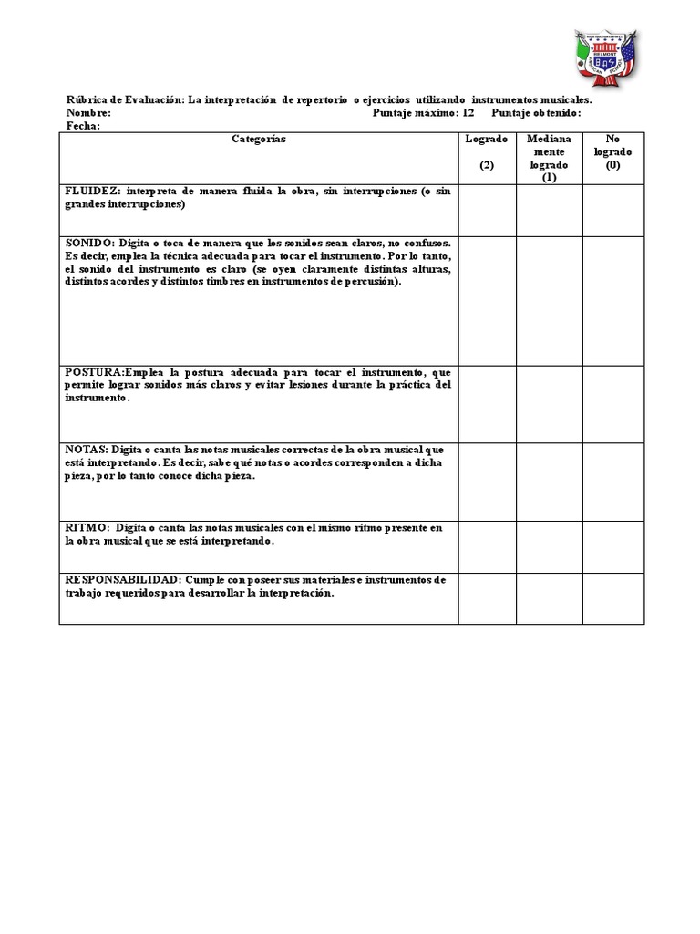 Rubrica Interpretacion Instrumental | PDF