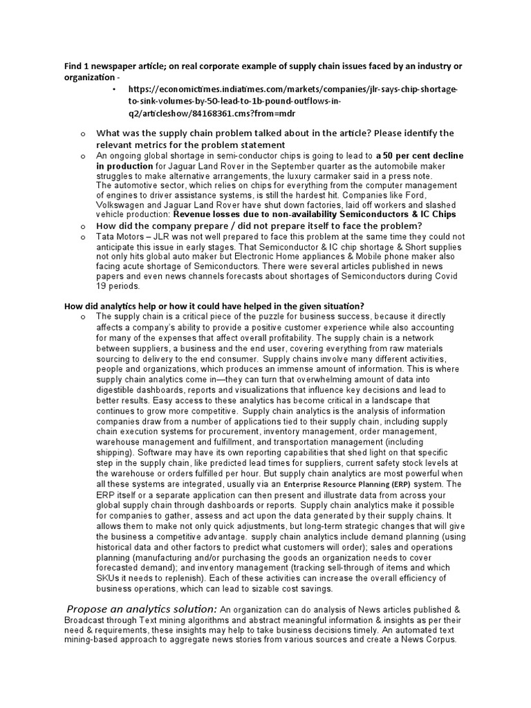 What Was The Supply Chain Problem Talked About in The Article? Please ...