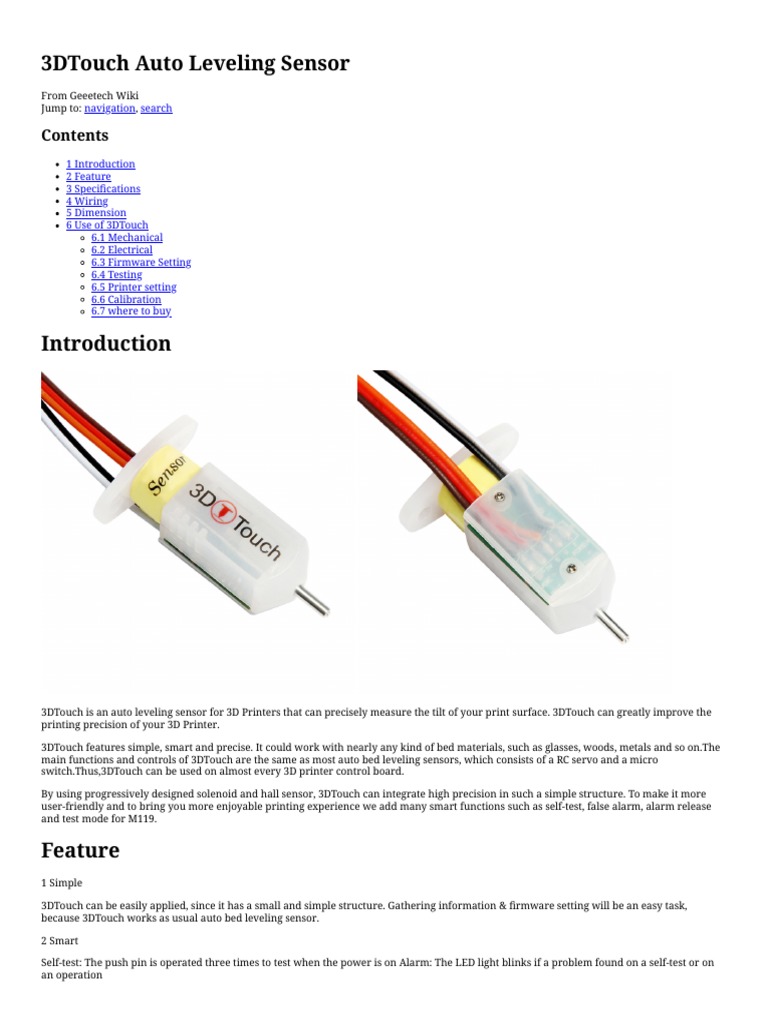 3DTouch Auto Leveling Sensor - Geeetech Wiki | PDF | 3 D Printing | Printer (Computing)