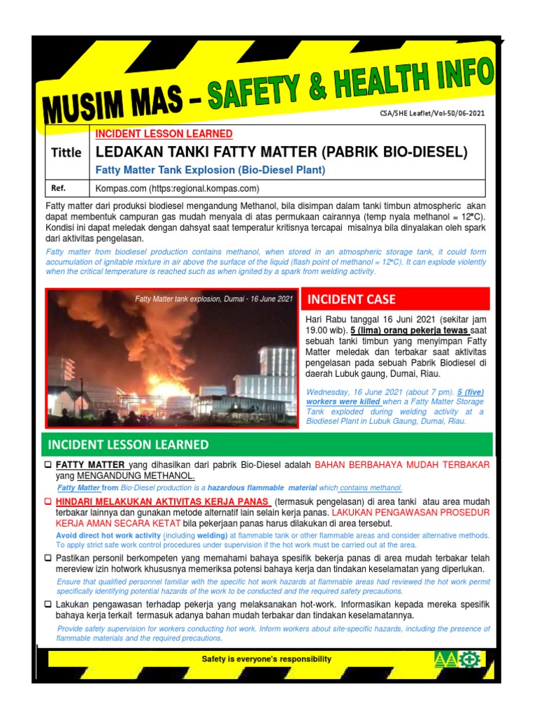 Fatty Matter Tank Explosion Safety | PDF | Biodiesel | Occupational ...