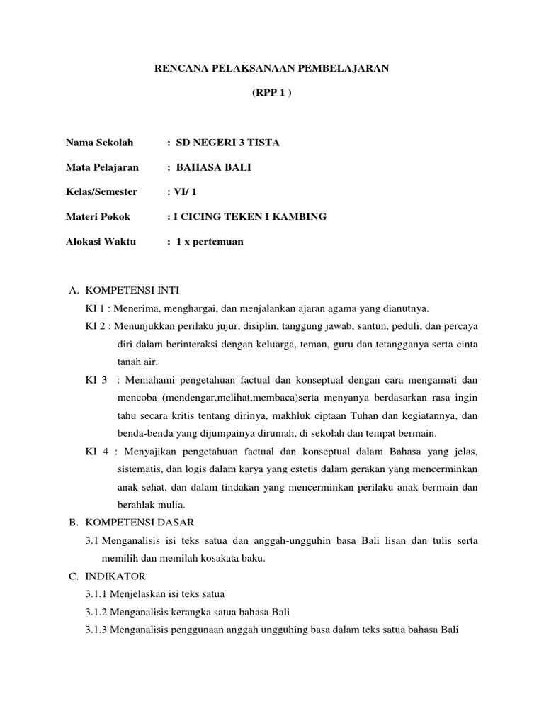 Rencana Pelaksanaan Pembelajaran (RPP 1) | PDF