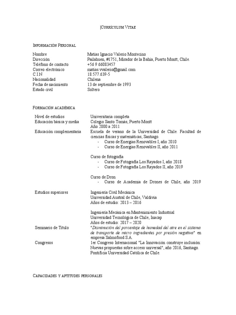 CV Matías Valerio | PDF | Chile | Universidad