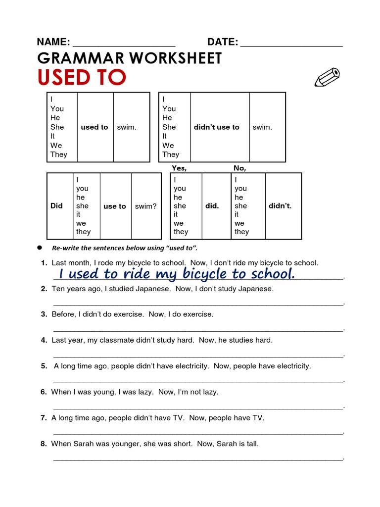 Used To: Grammar Worksheet | PDF