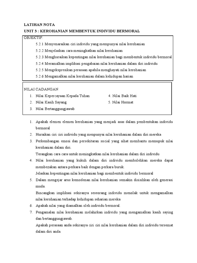 Latihan Nota Unit 3 | PDF