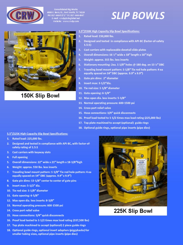 CRW Slip Bowls Brochure | PDF | Pipe (Fluid Conveyance) | Valve