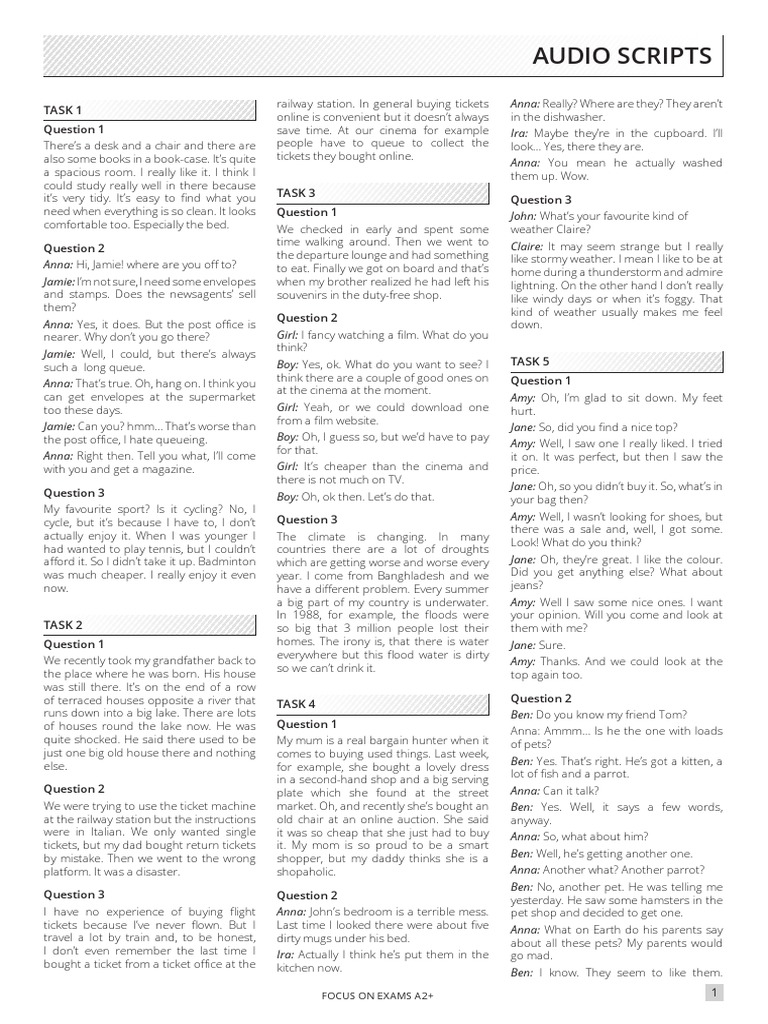 A2+ Audio Script Examples | PDF