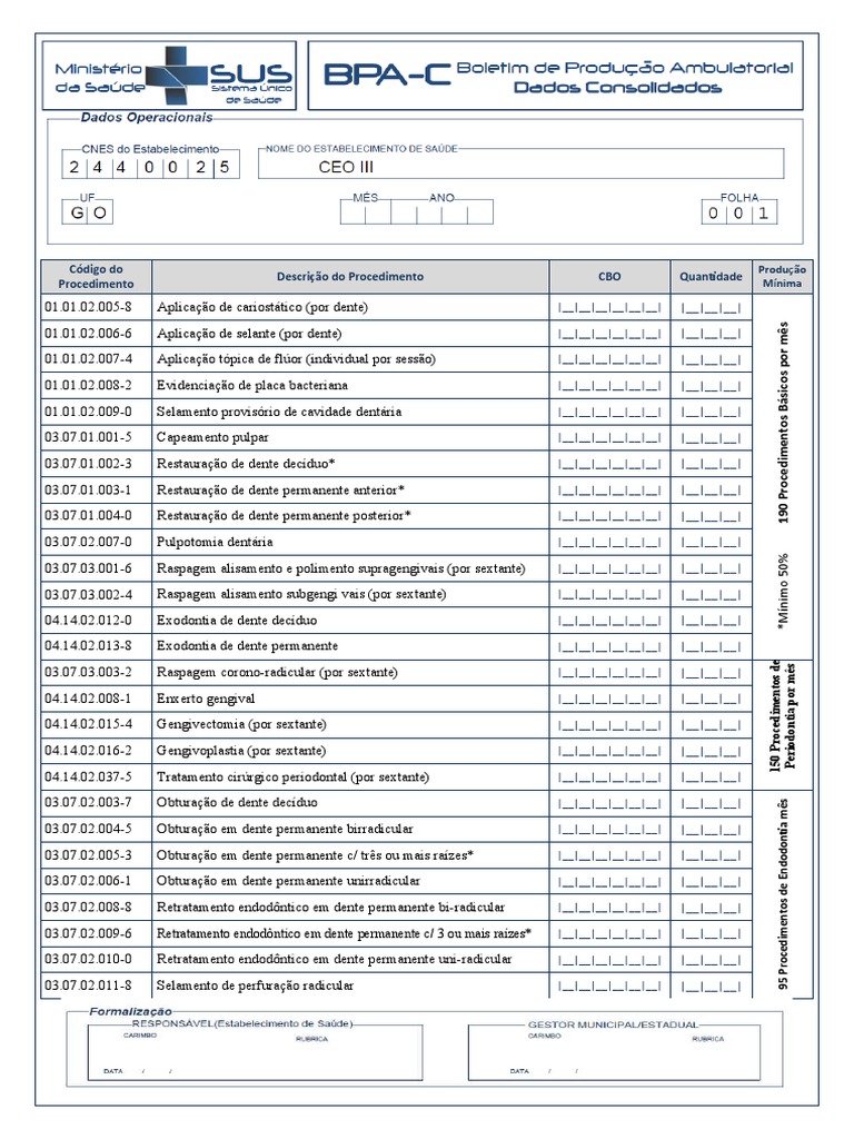 BPA de Procedimentos - CEO III | PDF | Sistema de saúde | Anatomia